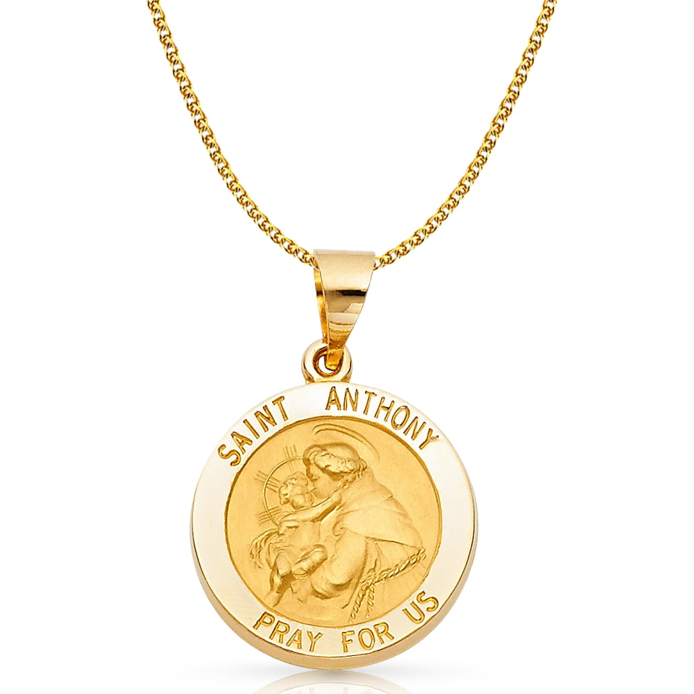 Ioka-14K Yellow Gold St. Anthony Charm Pendant with 1.7mm Flat Open ...