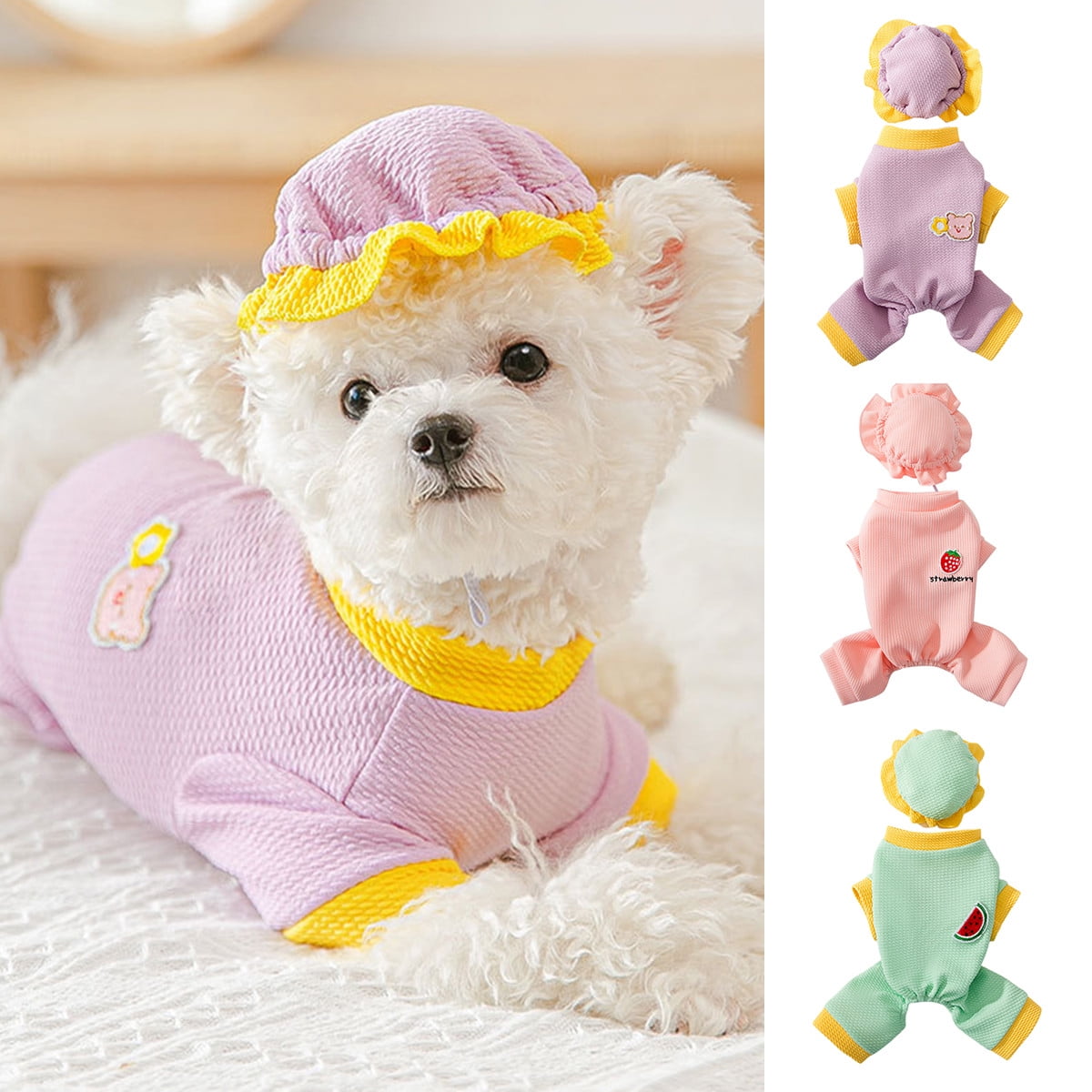 Meidiya Puppy Dog Onesies & Hat Set,Pet Dog Soft Twill Design Pajamas ...