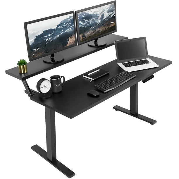 VIVO Black Electric 55" x 30" Dual Tier Dual Motor Standing Desk ...