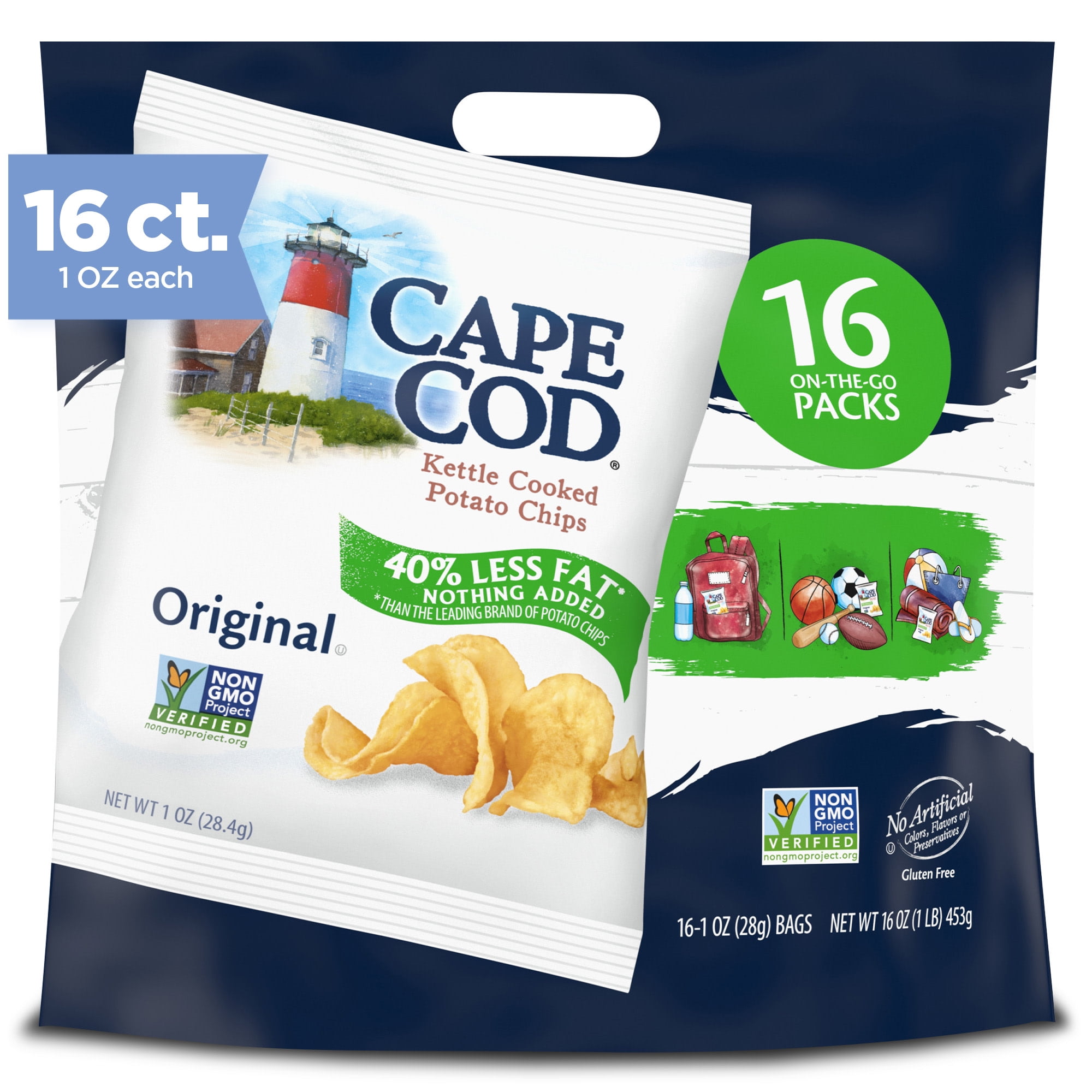 Cape Cod Potato Chips, Orig. Less Fat Kettle Chips Snack Bags, 16 Ct ...