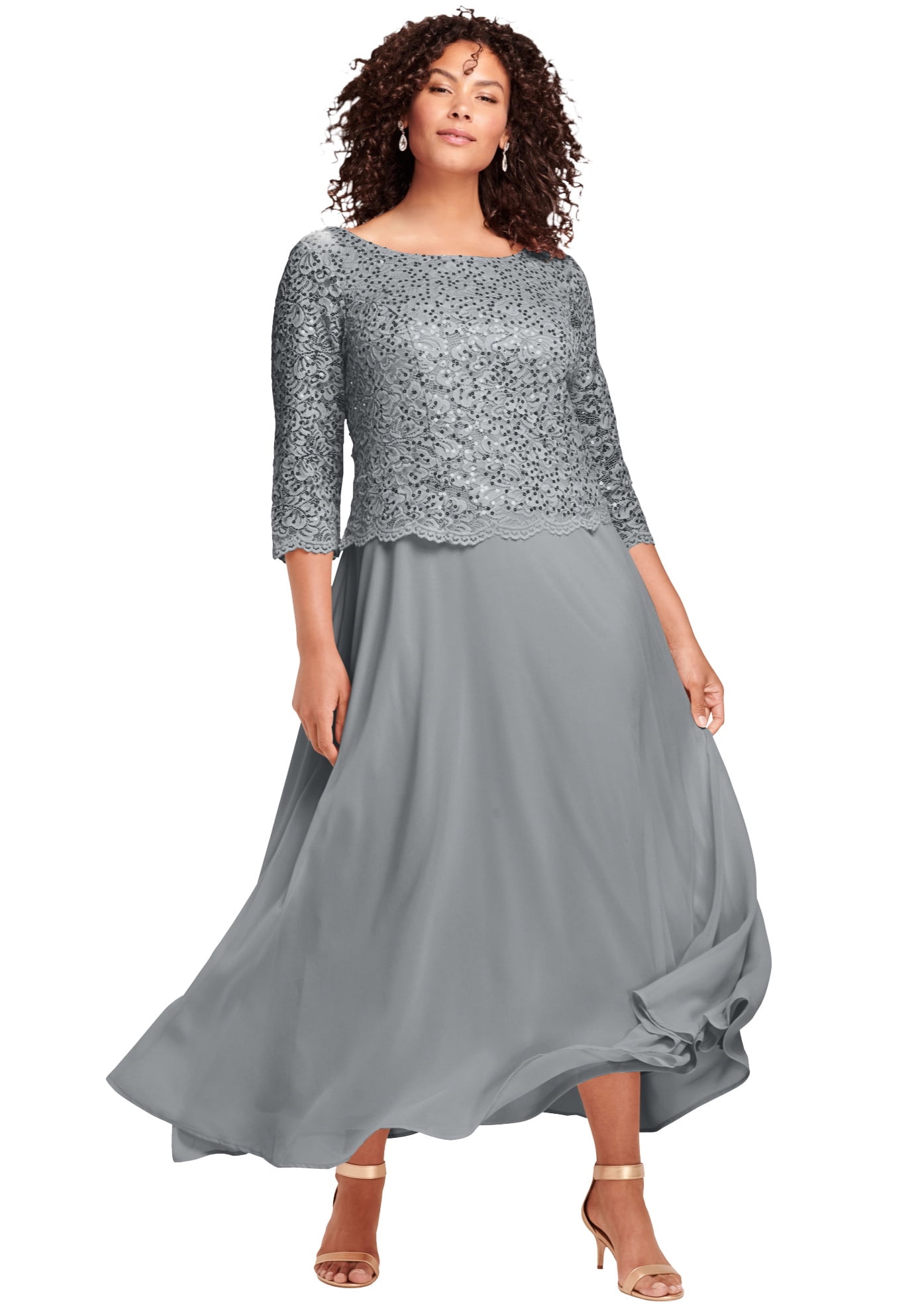Roamans Womens Plus Size Lace Popover Dress Formal Evening Wear Set