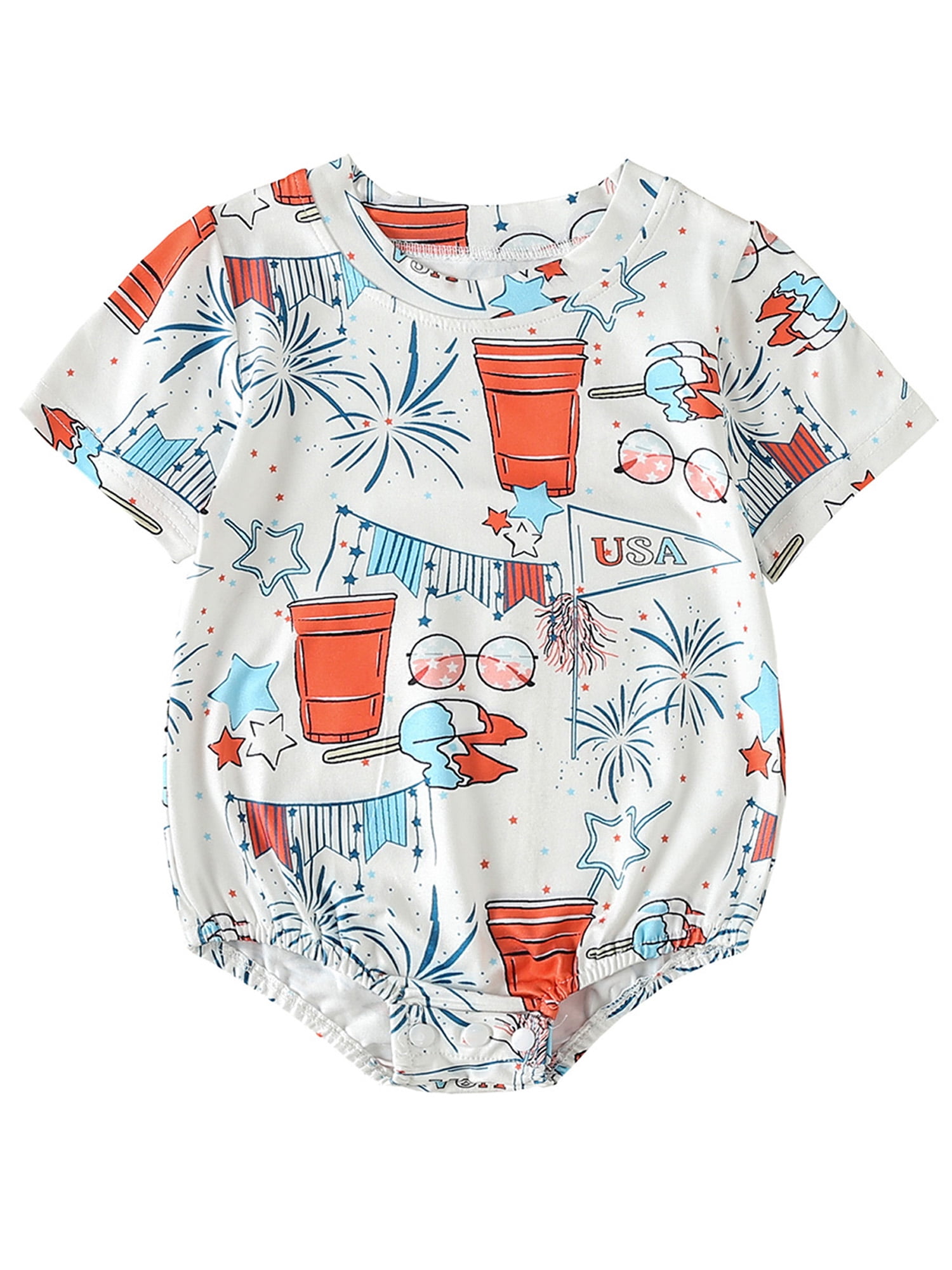 Baby Boy Girl 4th of July Romper Cartoon Print Short Sleeve Bubble ...