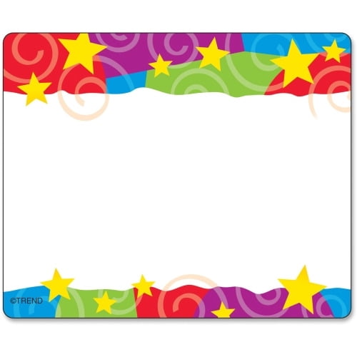 Trend Stars & Swirls Colorful Self-adhesive Name Tags 3" Length x 2.50 ...