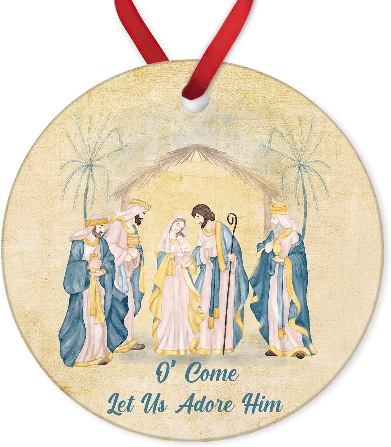 Come Let Us Adore Him Nativity Scene Christmas Ceramic Ornament Round ...