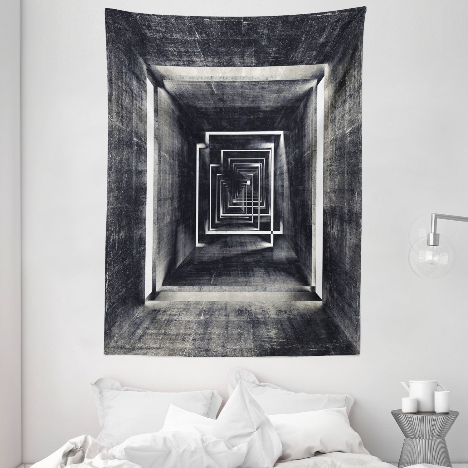 Dark Grey Tapestry, Architecture Perspective Tunnel Interior Grungy ...