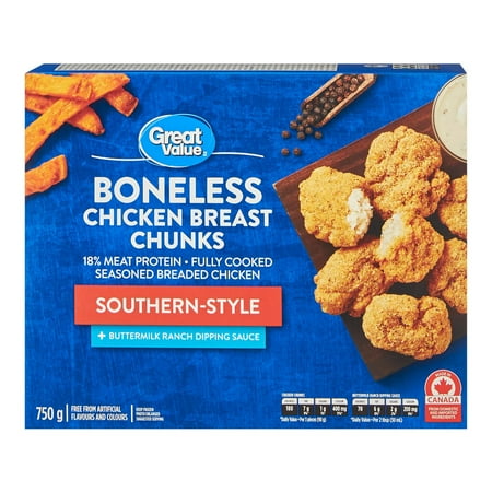 Great Value Boneless Chicken Breast Chunks, Southern-Style, 750 g ...