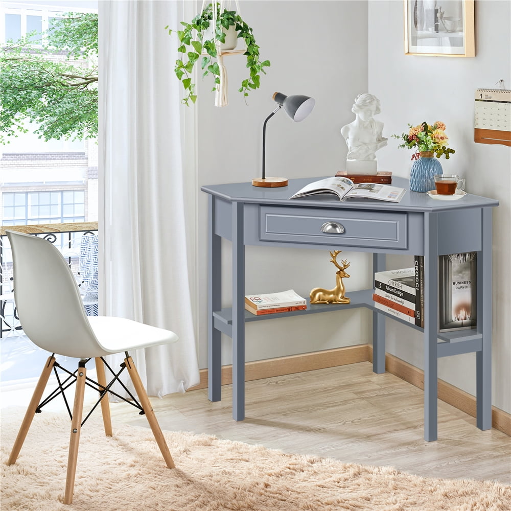 Buy Easyfashion Corner Writing Desk with Storage Drawer, Gray Online at ...