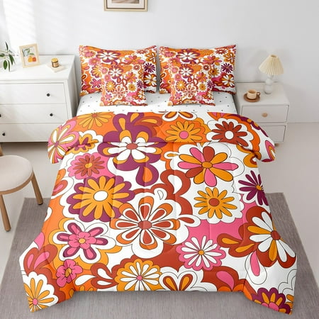 YST Groovy Flowers Comforter King for Women Girls,Vintage 60s 70s ...