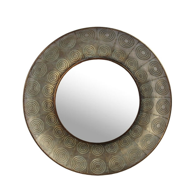 Large Hammered Copper Metal Round Wall Mirror - Walmart.com