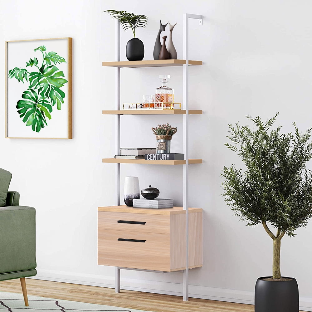 SESSLIFE Tall Bookcase, Wall Mount Bookshelf with 2 Storage Drawers and ...