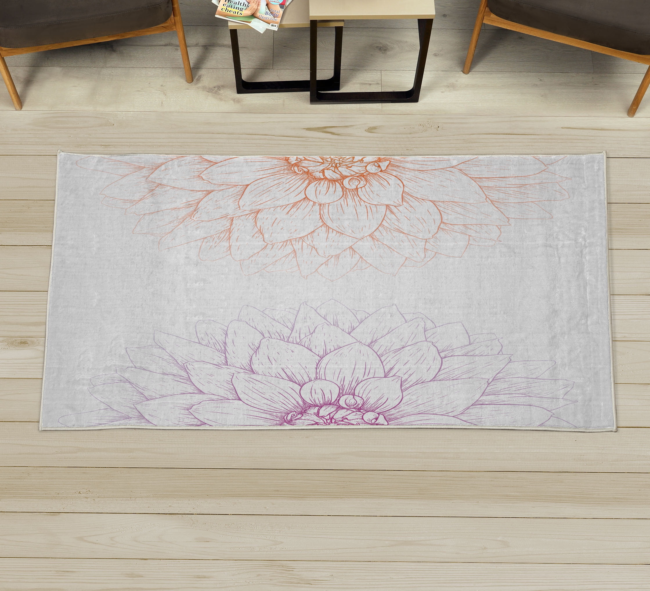 Dahlia Flower Decorative Rug, Simplistic Drawing of Bushy Sunflower ...