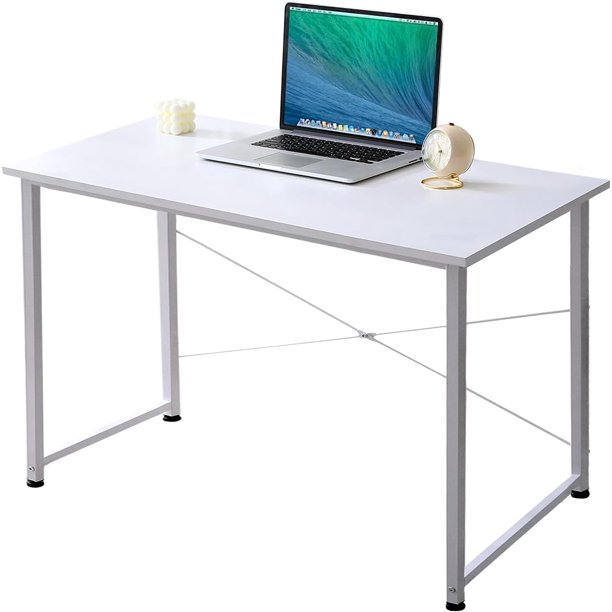 40-Inch Computer Desk, Study Office Desk with Adjustable Feet, White ...