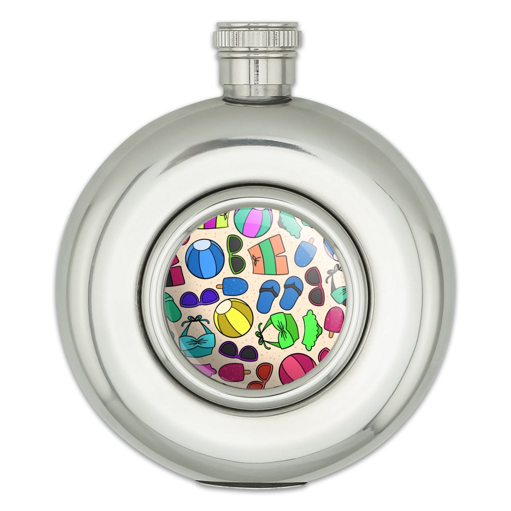 Colorful Fun Summer Beach Pattern Round Stainless Steel 5oz Hip Drink ...