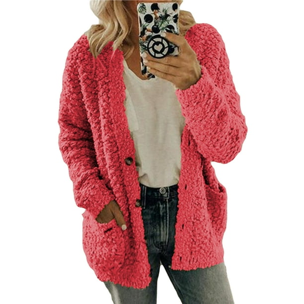 Plus Size S-5XL Womens Oversized Teddy Bear Winter Warm Cardigan Coats ...