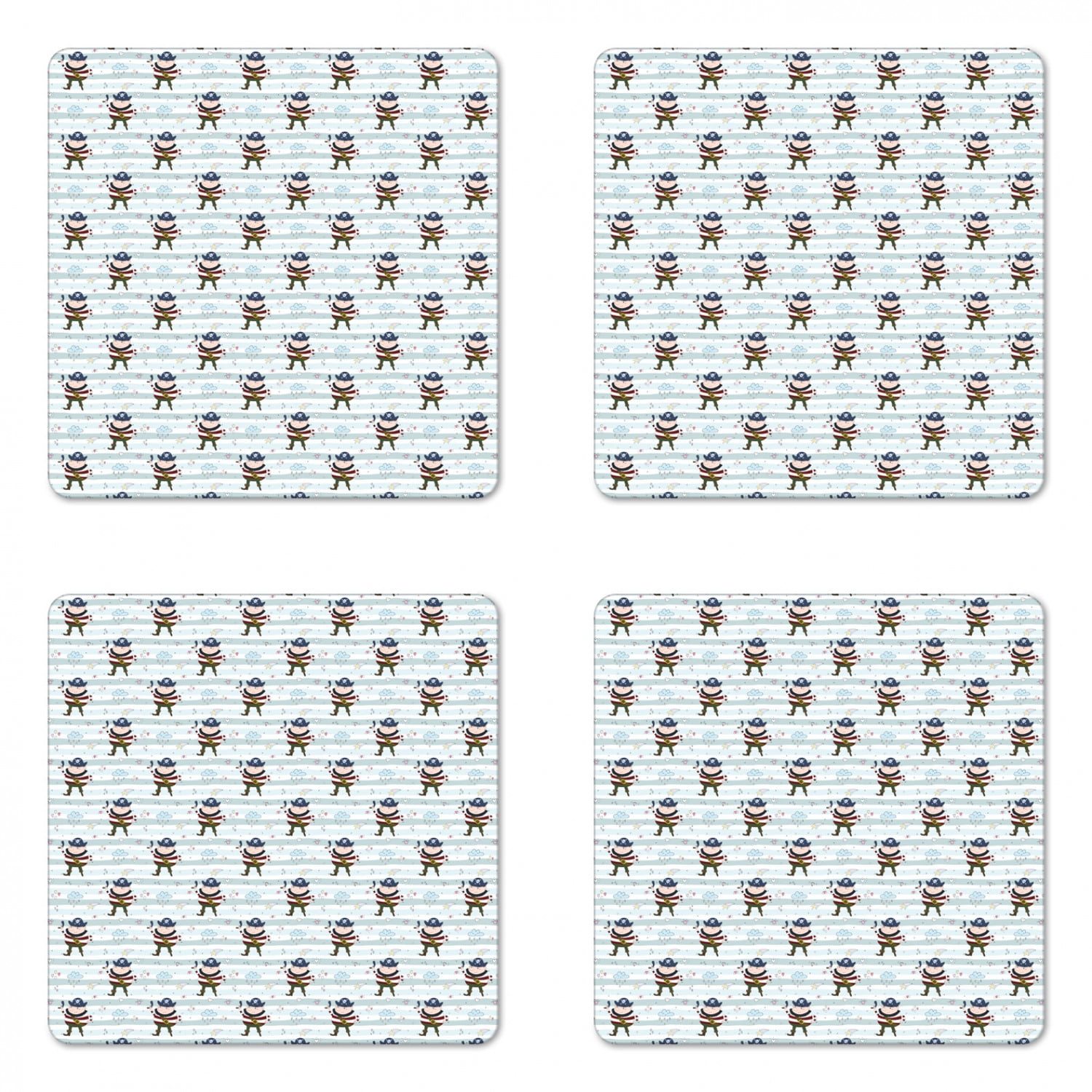 Nursery Coaster Set of 4, Childish Pirate with Stars Clouds and ...