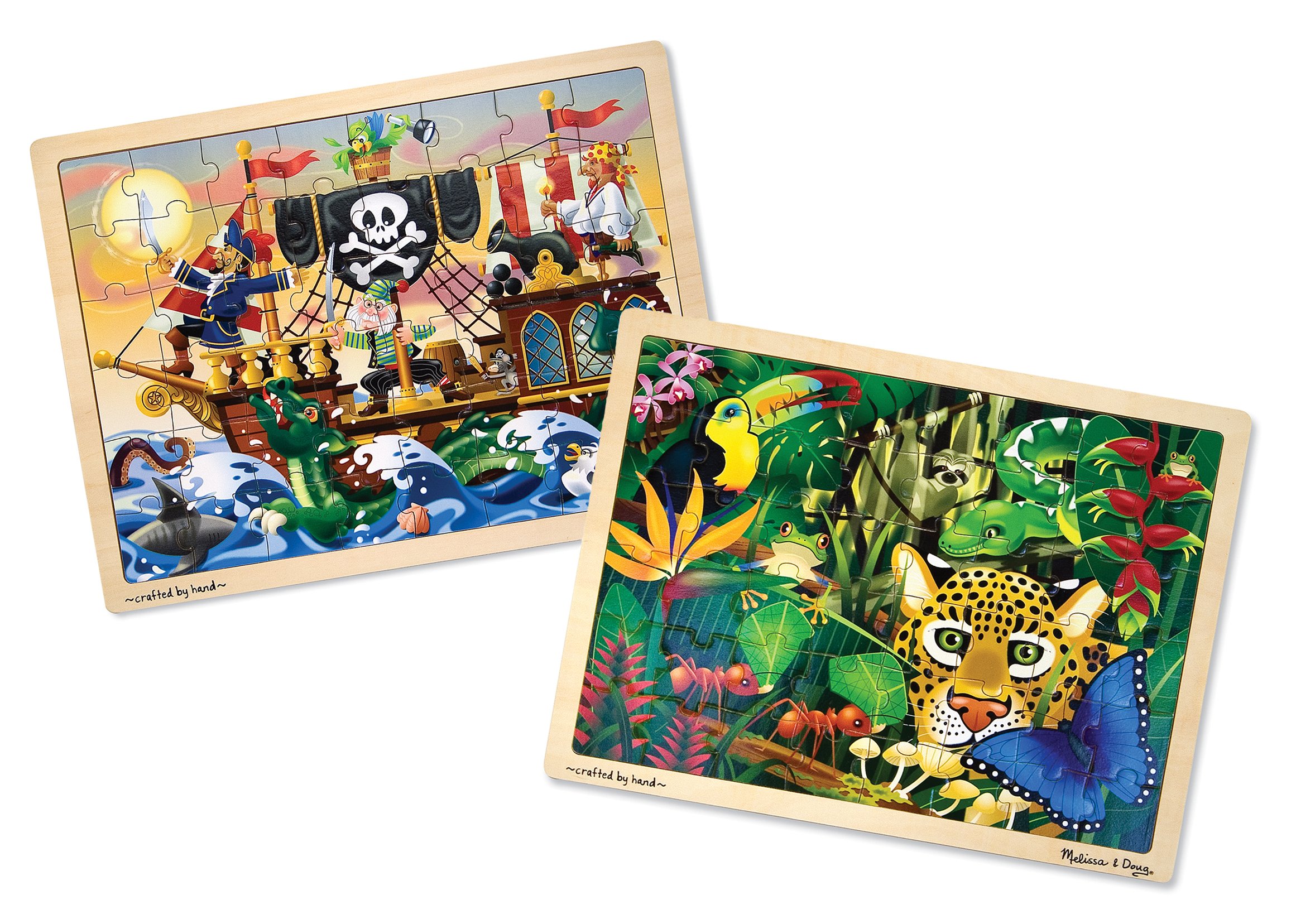 Melissa & Doug Wooden Jigsaw Puzzles Set - Rainforest Animals and ...