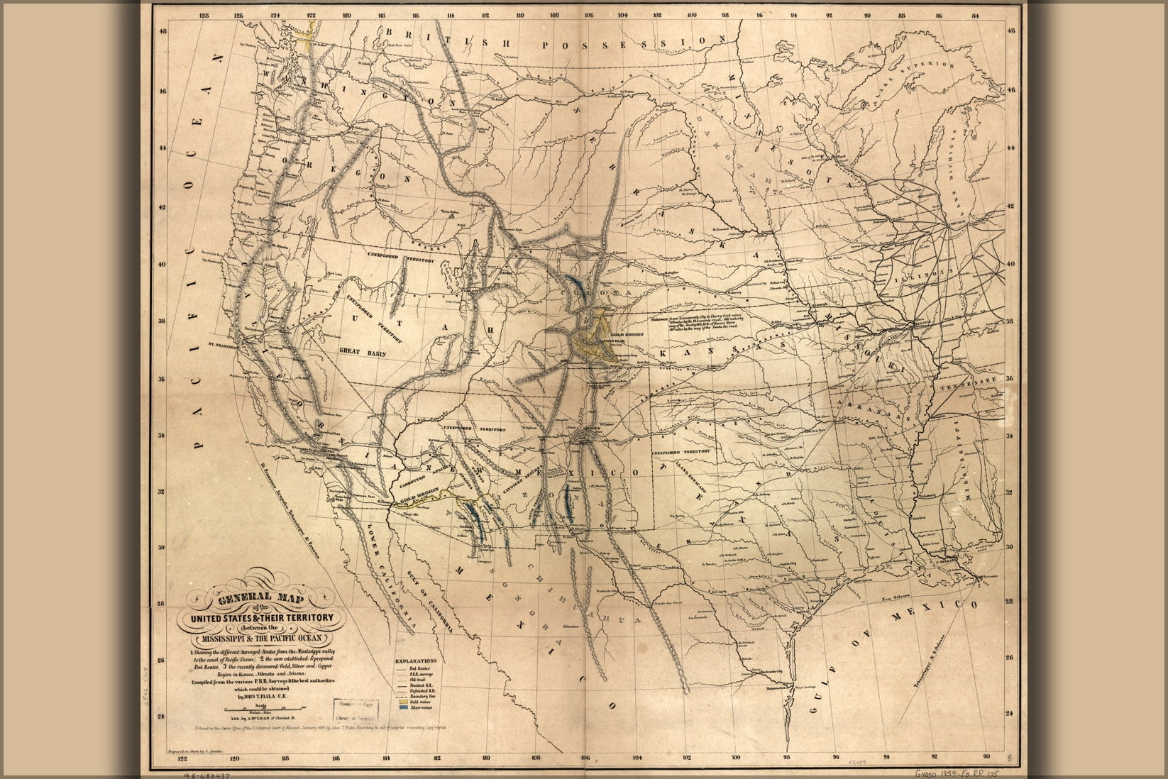 24"x36" Gallery Poster, map of the United States 1859 - Walmart.com
