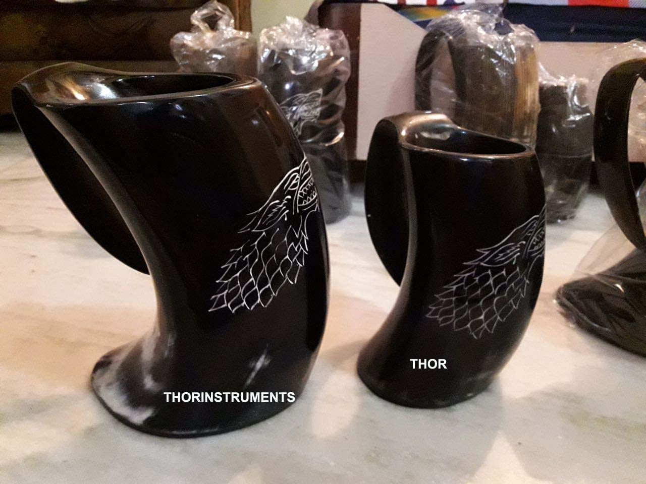 Real Horn Viking Drinking Cups Set of Two Ale Beer Wine Goblet Tankard ...