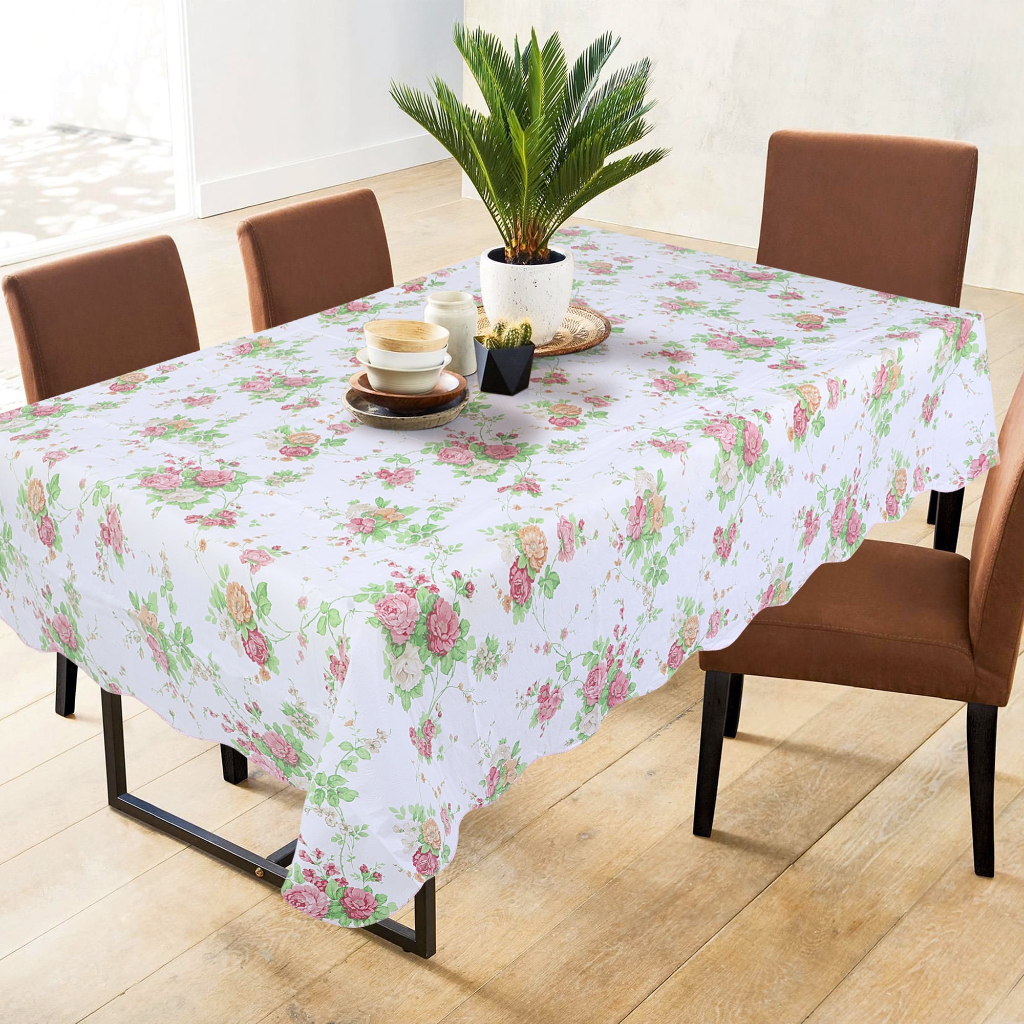 PiccoCasa Vinyl Tablecloth Rectangle Tables 54" x 71" Rose Pattern ...