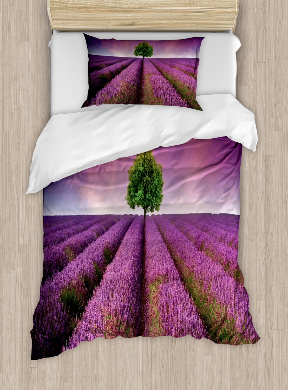 Lonely Tree Duvet Cover Set Twin Size, Purple Toned Field with Spring ...