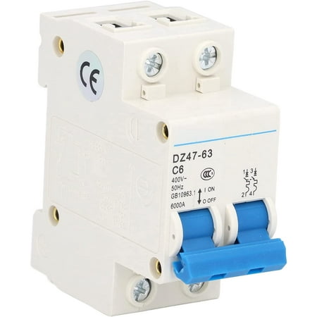 Circuit Breaker, 2 Poles AC 400V 6A DIN Rail Installation for Thermal ...