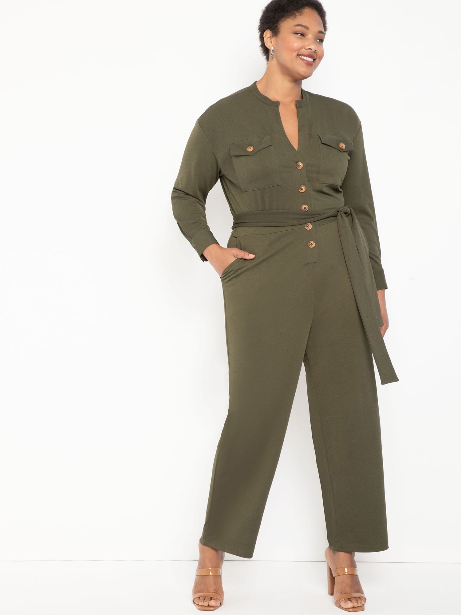 ELOQUII Elements Women's Plus Size Knit Utility Jumpsuit - Walmart.com