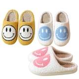 PacificPlex Adults Plush Smiley Face House Slippers, Warm, Non-Slip ...