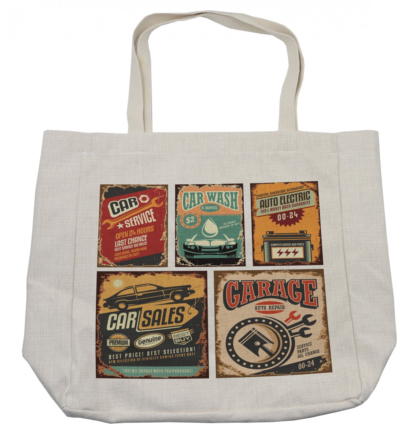 Vintage Shopping Bag, Nostalgic Art Auto Service Garage Funk Style ...