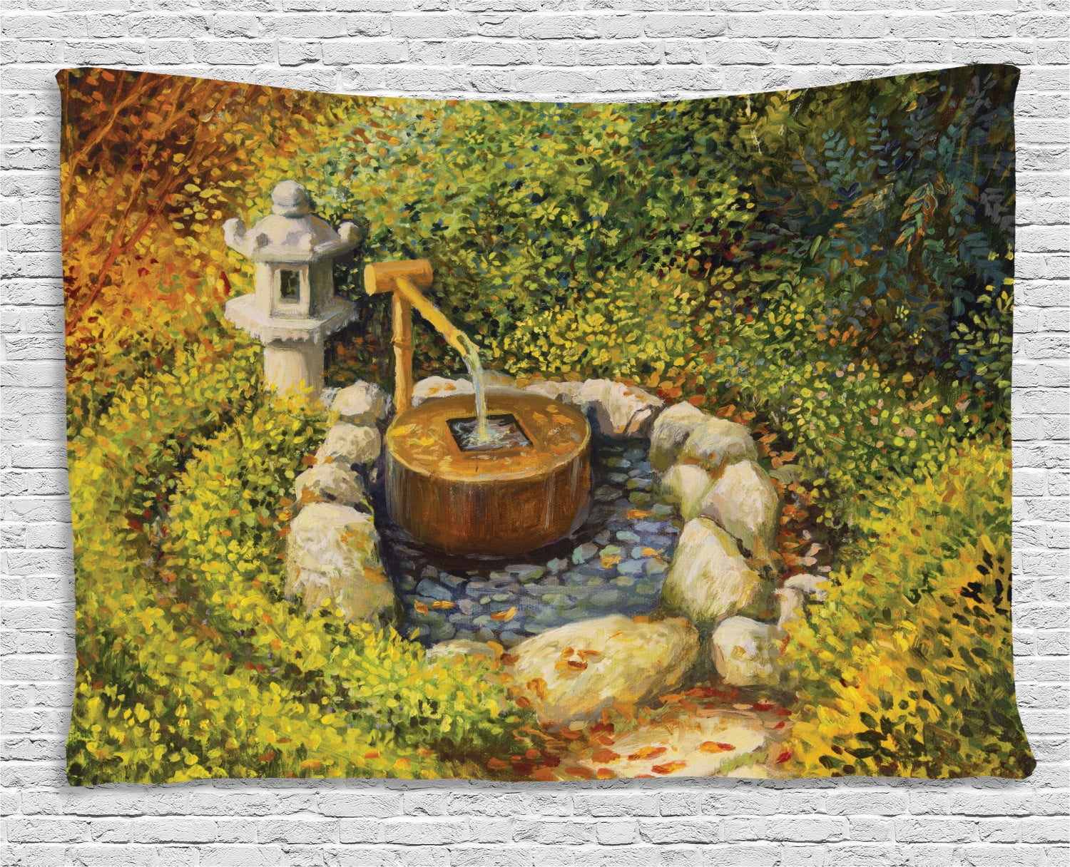 Zen Garden Tapestry, Tranquil Nature Scenery with a Stone Lantern and ...