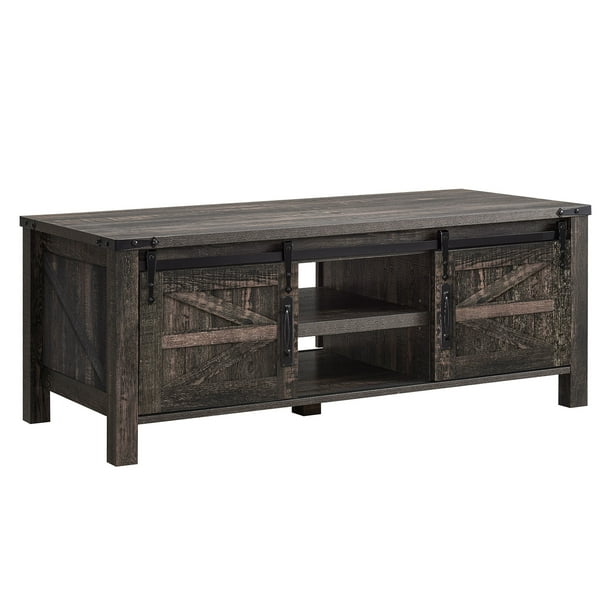 OKD Farmhouse 48 Inch Coffee Table with Sliding Barn Doors, Dark Rustic ...