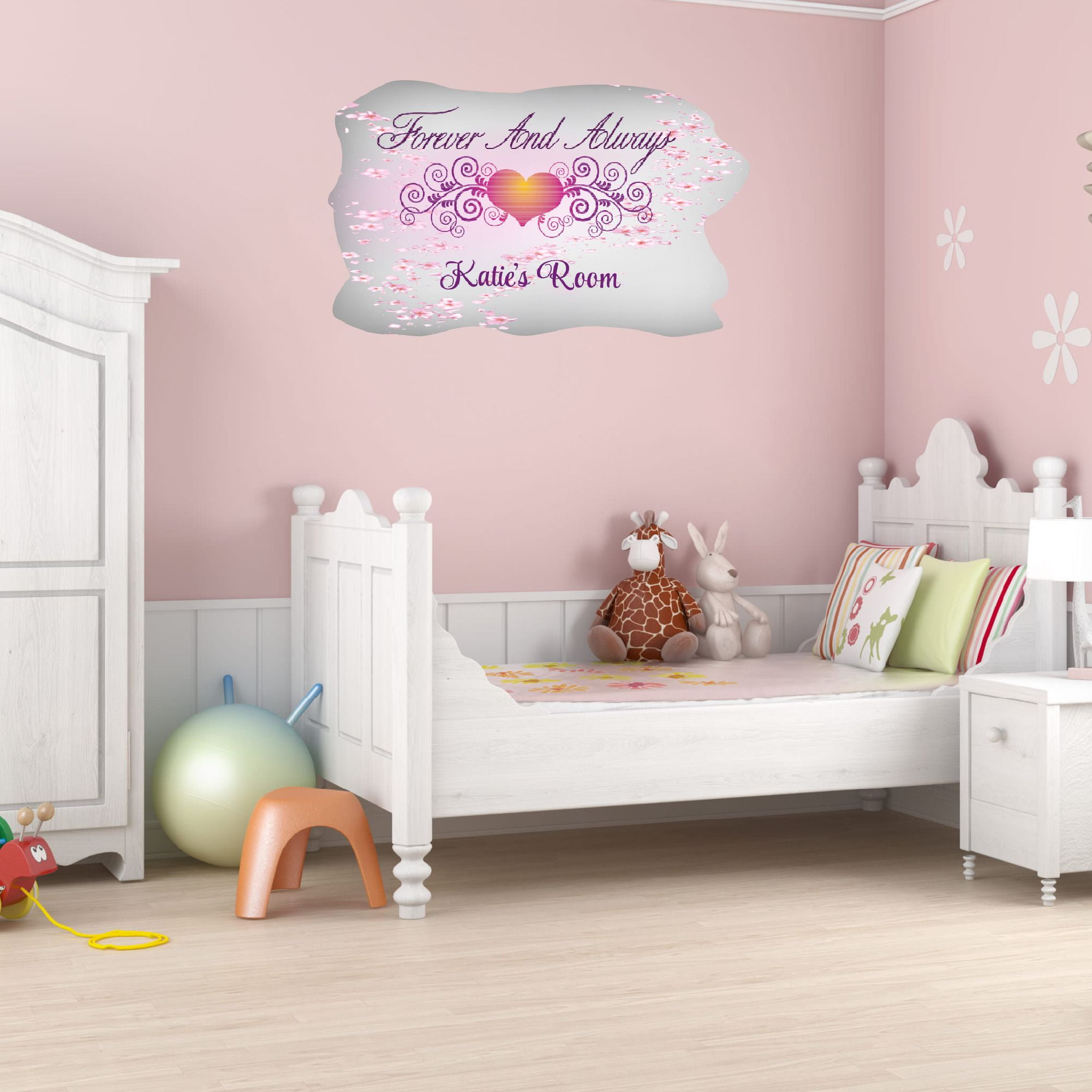 Girly Watercolor Custom Name Wall Decals for Bedroom - Cherry Blossom ...