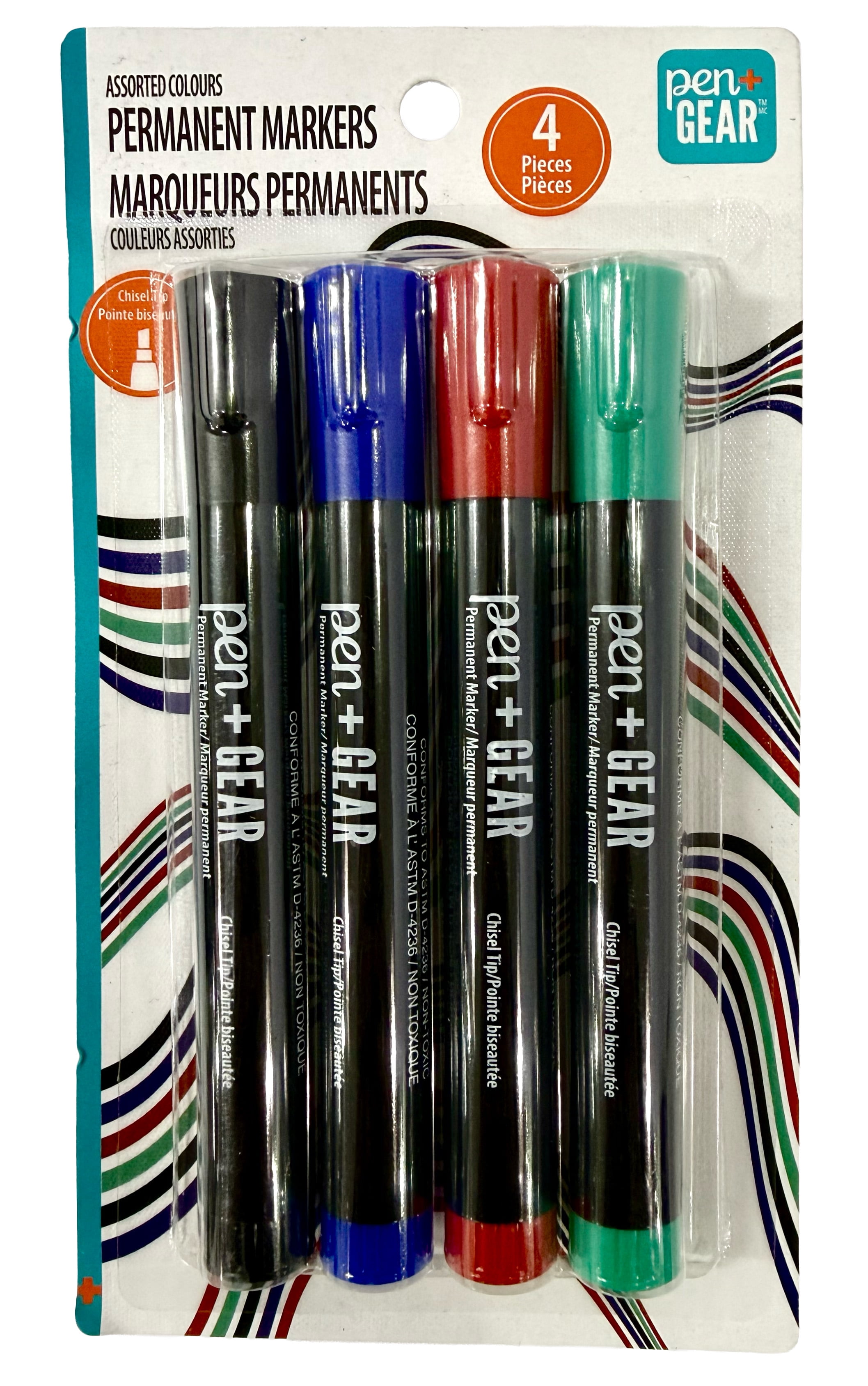 Pen+Gear 4 Count Permanent Marker Assorted, Chisel Tip, Assorted Colors ...