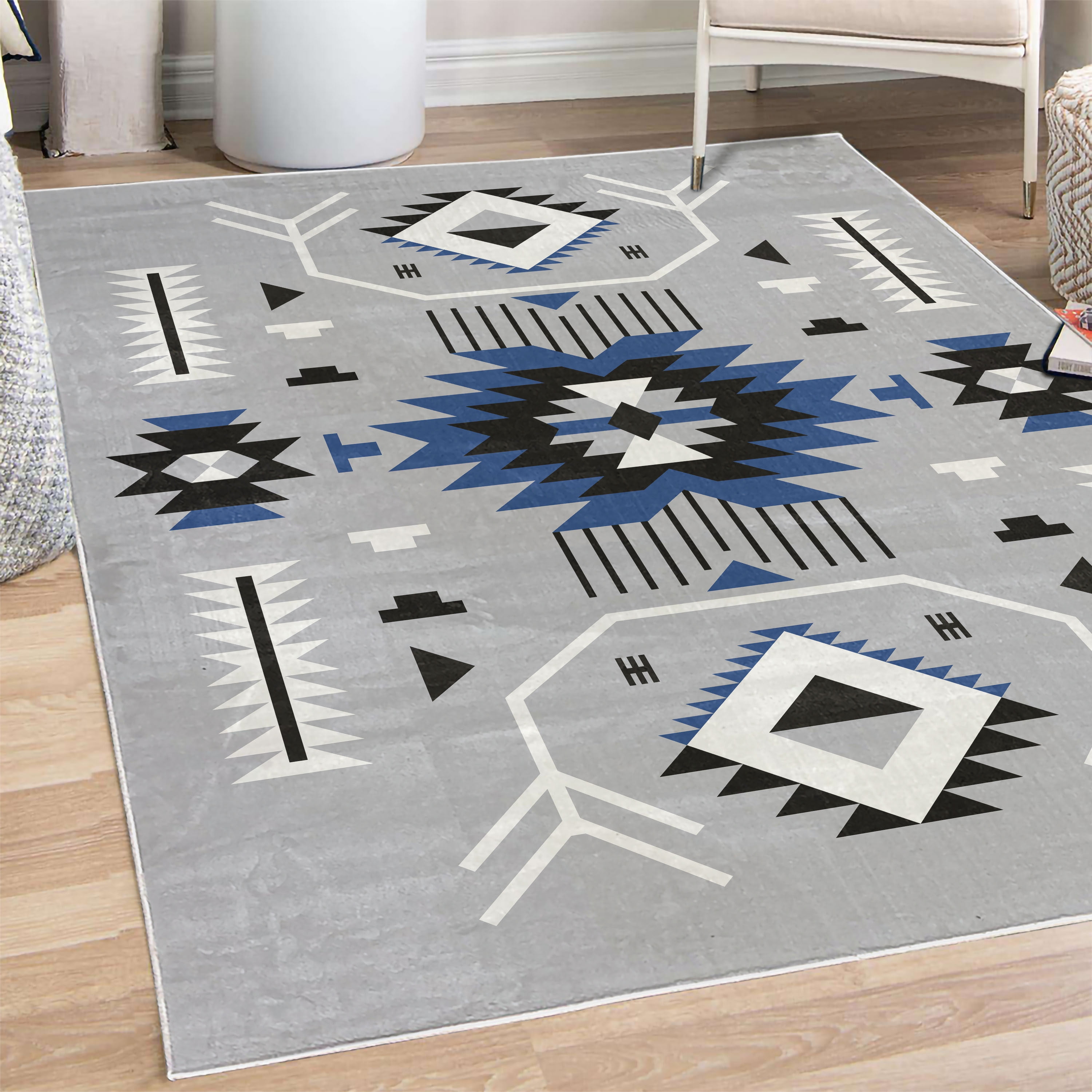 Southwestern Decorative Rug, Ethnic Illustration of a Zigzags Design Triangular Iconic Art ...