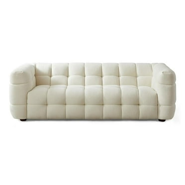 Perten Japandi Mid-Century Ivory Bumble Fabric Sofa for Living Room ...