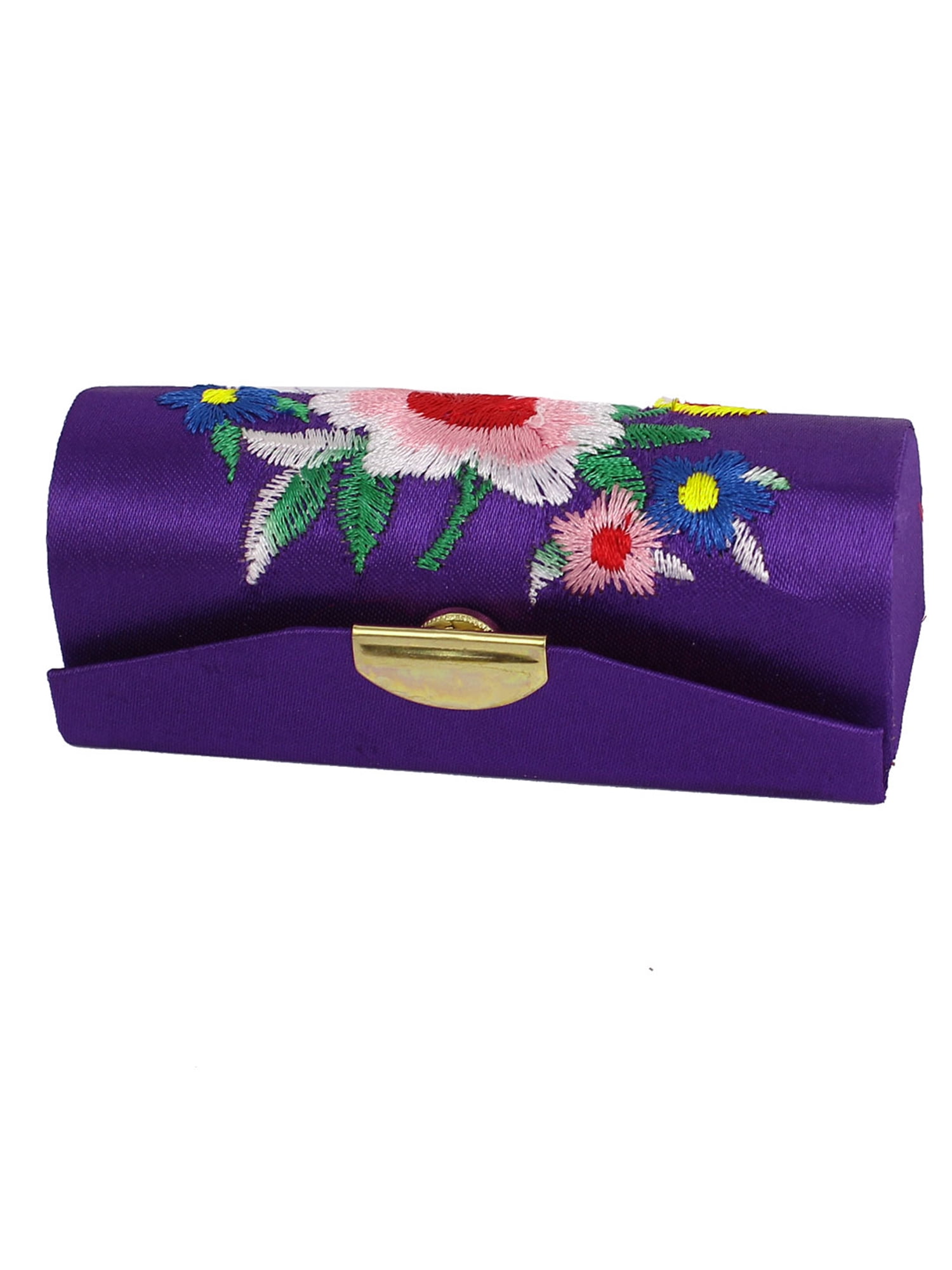 Women Floral Embroidered Purple Lipstick Lip Stick Case Holder Box w ...