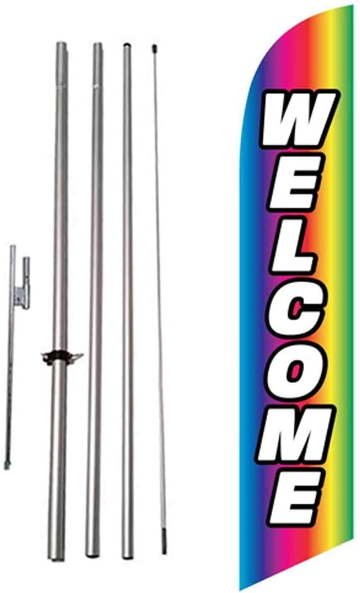 Welcome Rainbow Theme Entrance Sign. Advertising Feather Banner Swooper ...
