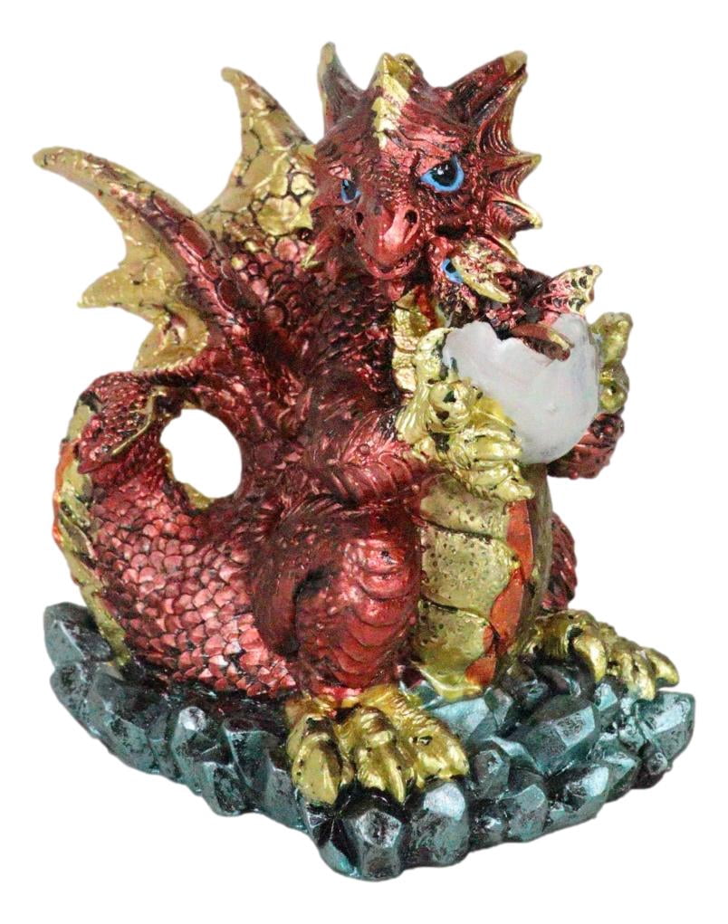 Metallic Red With Gold Streaks Dragon Holding Egg With Baby Hatchling ...