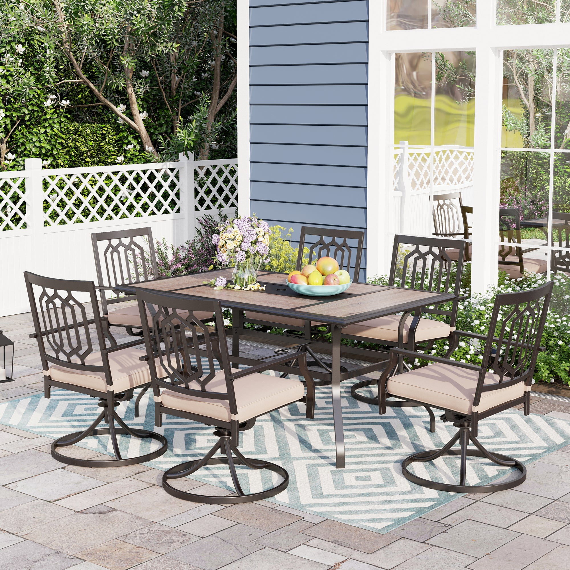 Sophia & William 7Pcs Outdoor Patio Dining Set Swivel Chairs and Teak ...