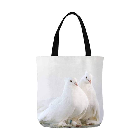 HATIART A Pair of Beautiful White Doves Bird Canvas Tote Bags Reusable ...