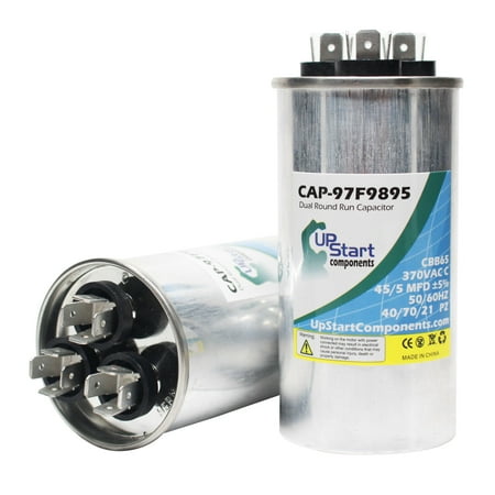 2-Pack 45/5 MFD 370 Volt Dual Round Run Capacitor Replacement for ...