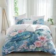 4 Piece Duvet Cover Set Cal king, Watercolor Ocean Turtle Pink Flower ...
