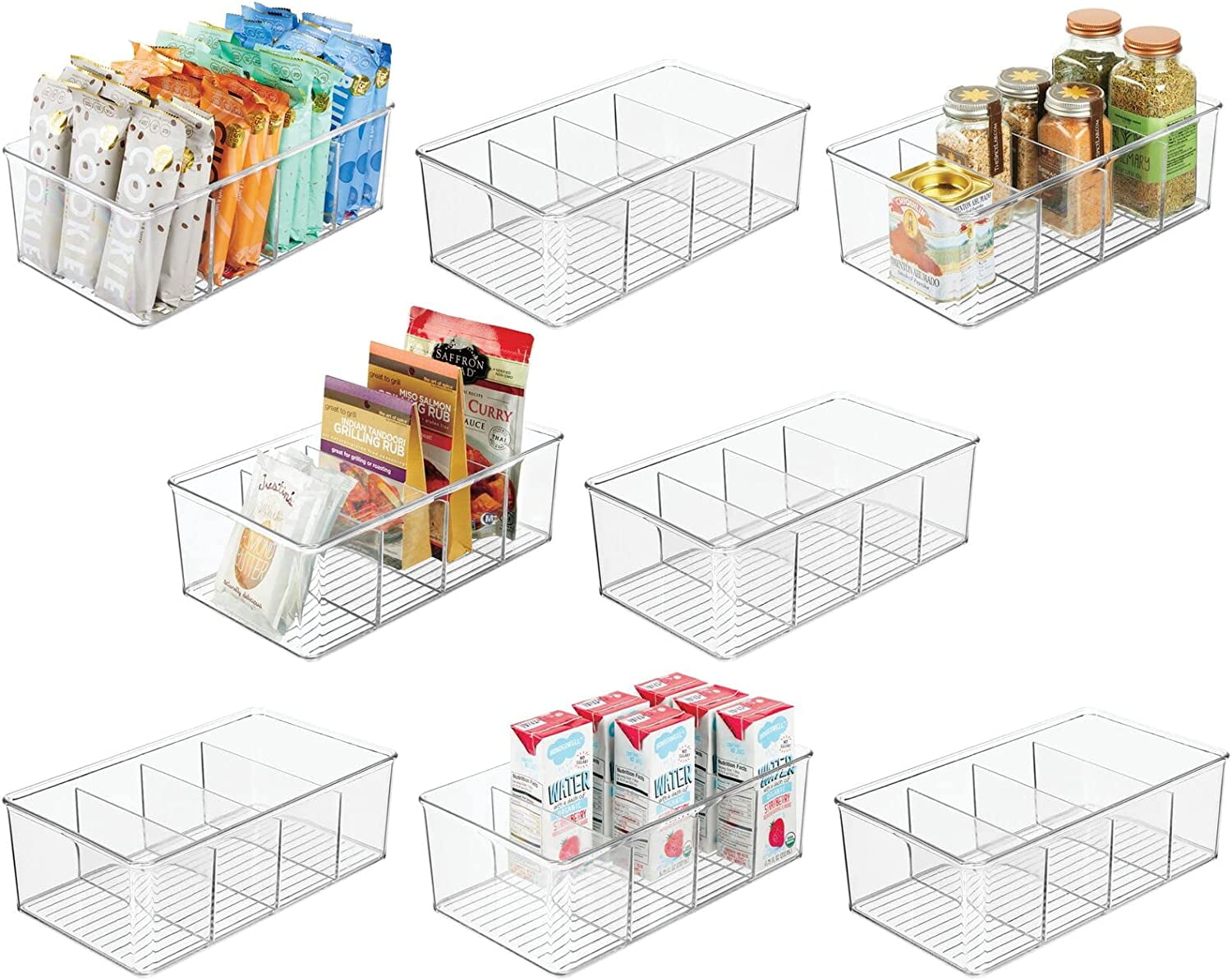 mDesign Plastic Divided Bin Storage Containers - Perfect for Fridge ...