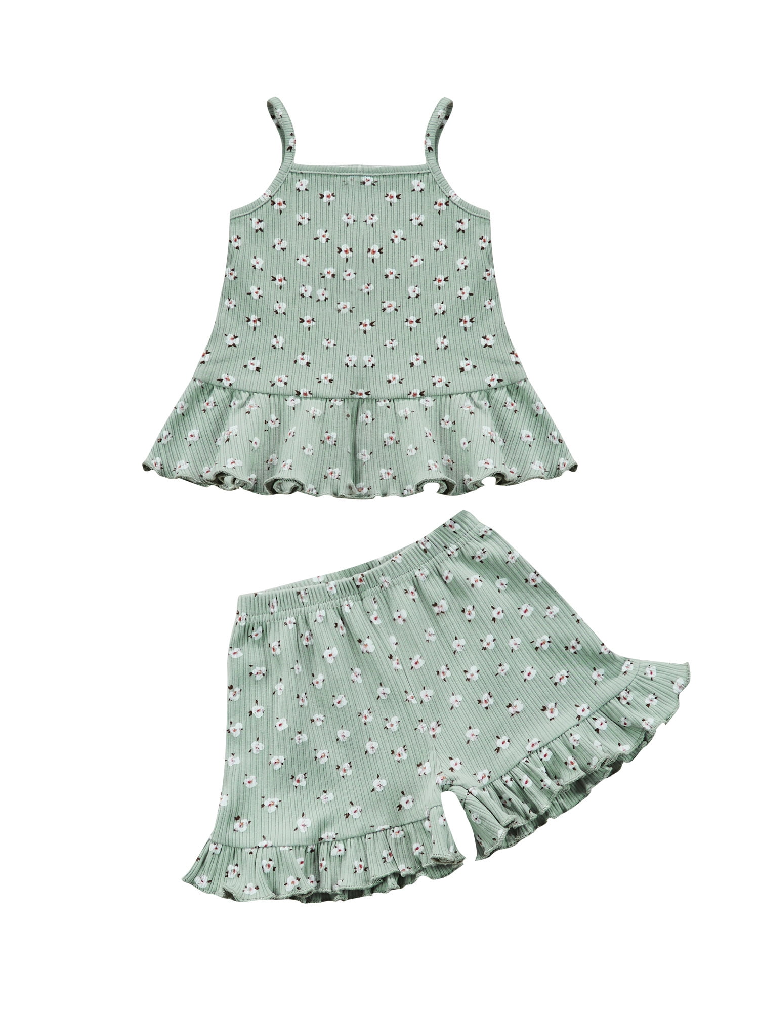 Qmyliery Girl Summer Clothes Floral Spaghetti Strap Tops and Ruffles ...