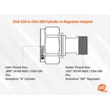 Acetylene Adaptor - CGA-520 (Size B Cylinder) to CGA-200 (Size MC ...