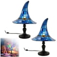 Stained Glass Witch Hat Tiffany Style Table Lamp Warm Glow Halloween ...