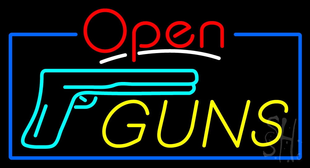 Open Guns LED Neon Sign 20 x 37 - inches, Black Square Cut Acrylic ...