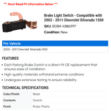 Brake Light Switch - Compatible with 2003 - 2011 Chevy Silverado 1500 ...