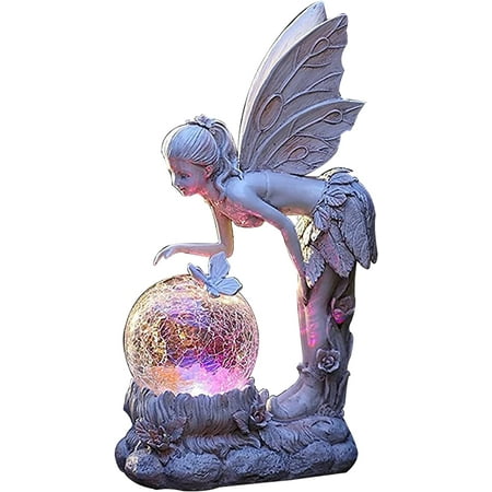 Garden Figurines Elves Solar Glass Balls Solar Lighting Statue Garden ...