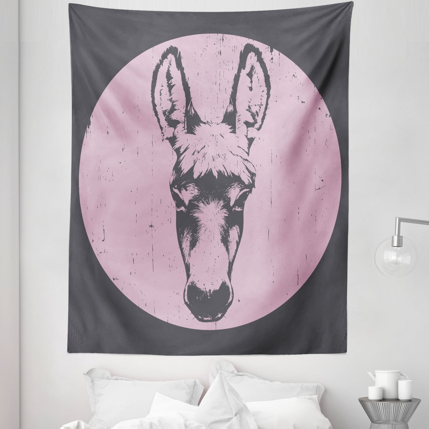 Donkey Tapestry, Grunge Effect Donkey Portrait with Circle Frame ...