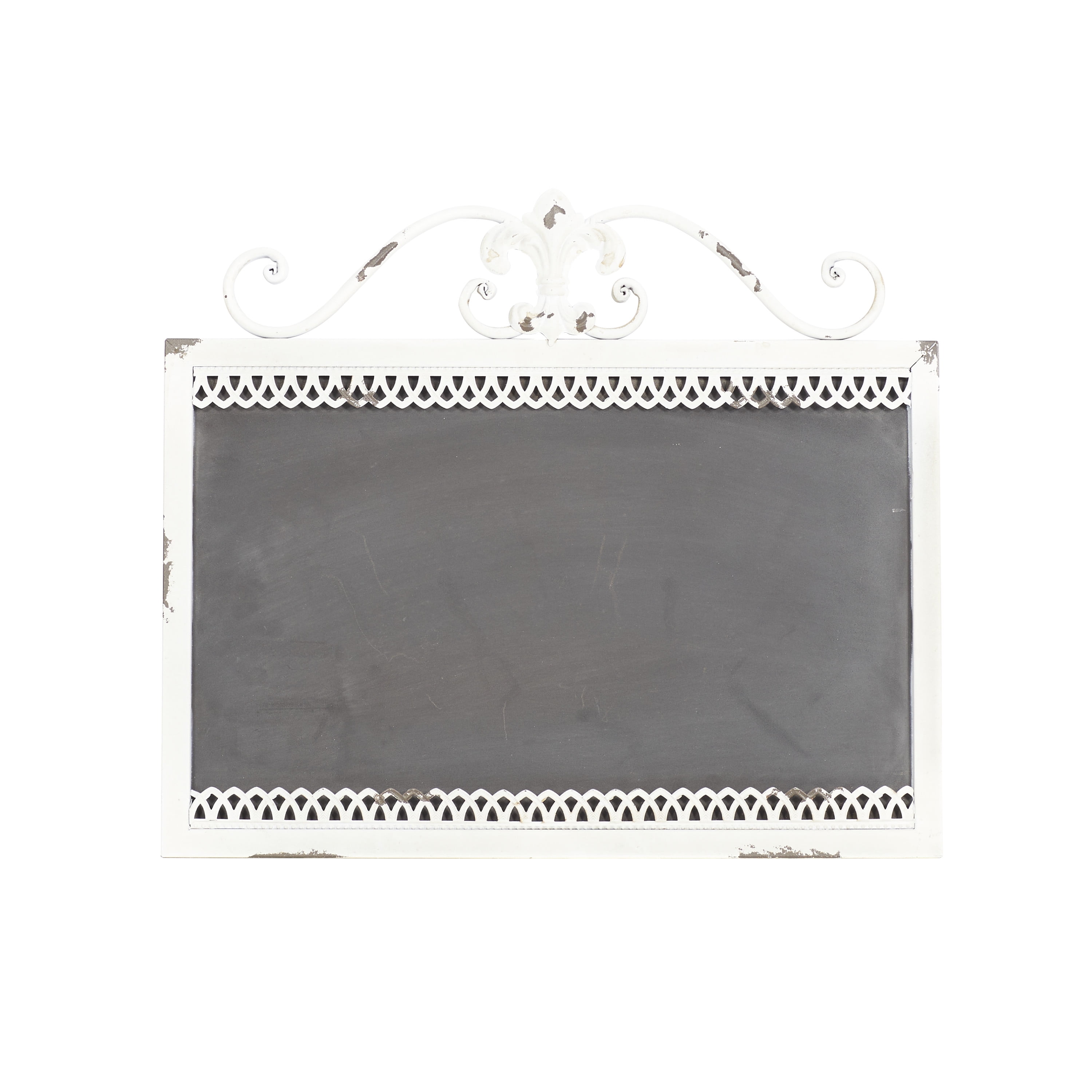 DecMode White Metal Scroll Top Sign Wall Decor with Chalkboard ...
